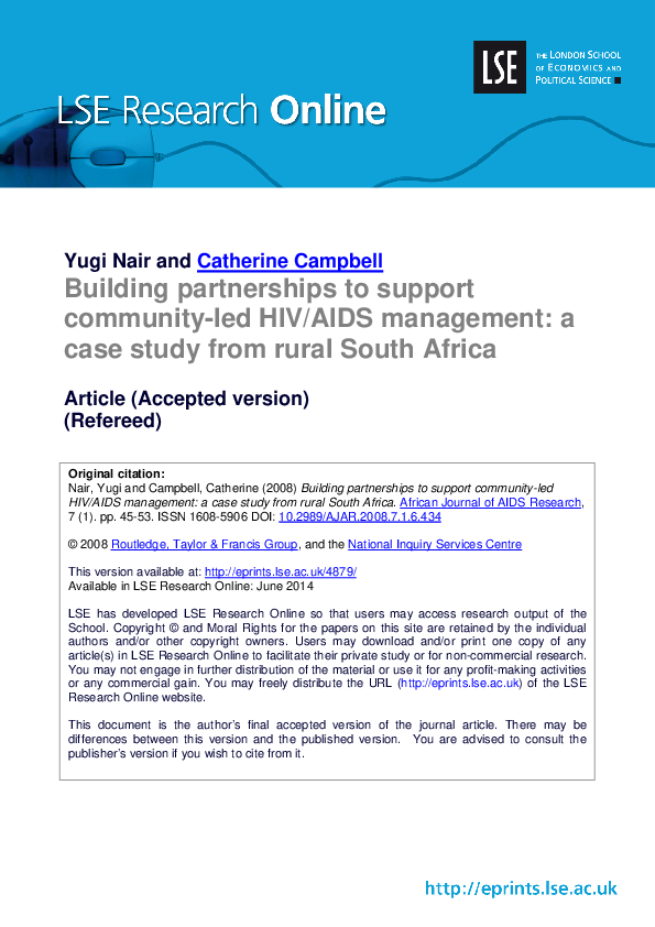 (PDF) Building partnerships to support community-led HIV/AIDS ...