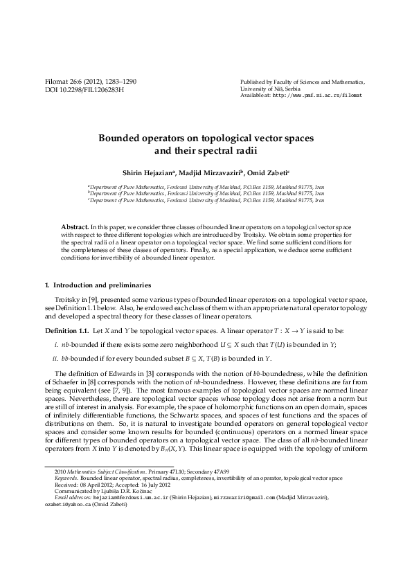 (PDF) Bounded operators on topological vector spaces and their spectral radii