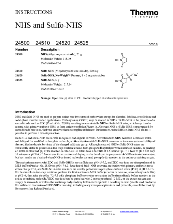 (PDF) INSTRUCTIONS NHS and Sulfo-NHS