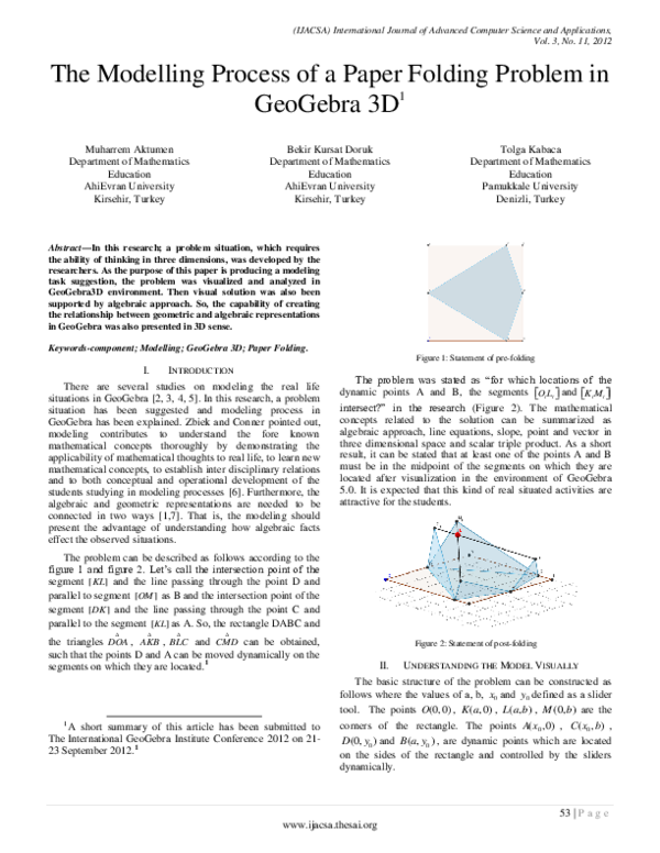 The Modelling Process of a Paper Folding Problem in GeoGebra 3D