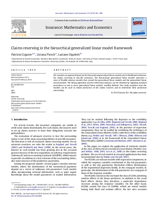 (PDF) Claims reserving in the hierarchical generalized linear model ...