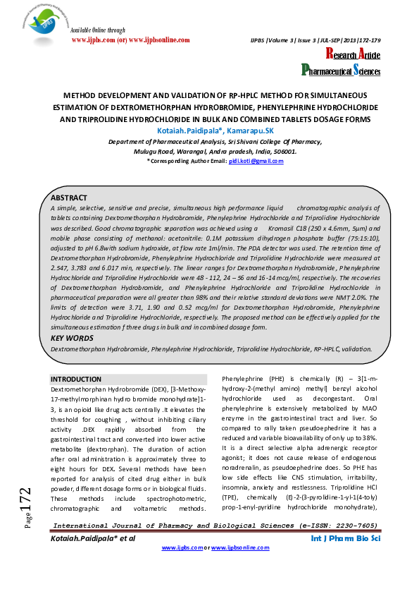 (PDF) Available Online through METHOD DEVELOPMENT AND VALIDATION OF RP-HPLC METHOD FOR ...