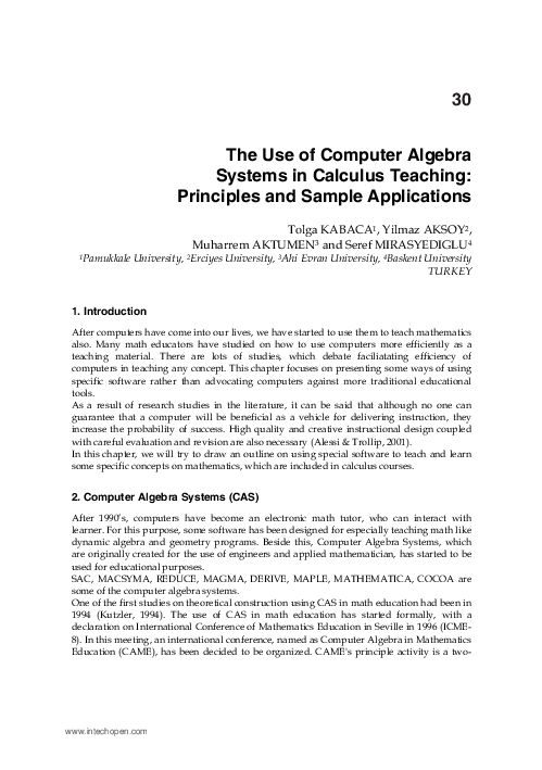 The Use of Computer Algebra Systems in Calculus Teaching: Principles ...