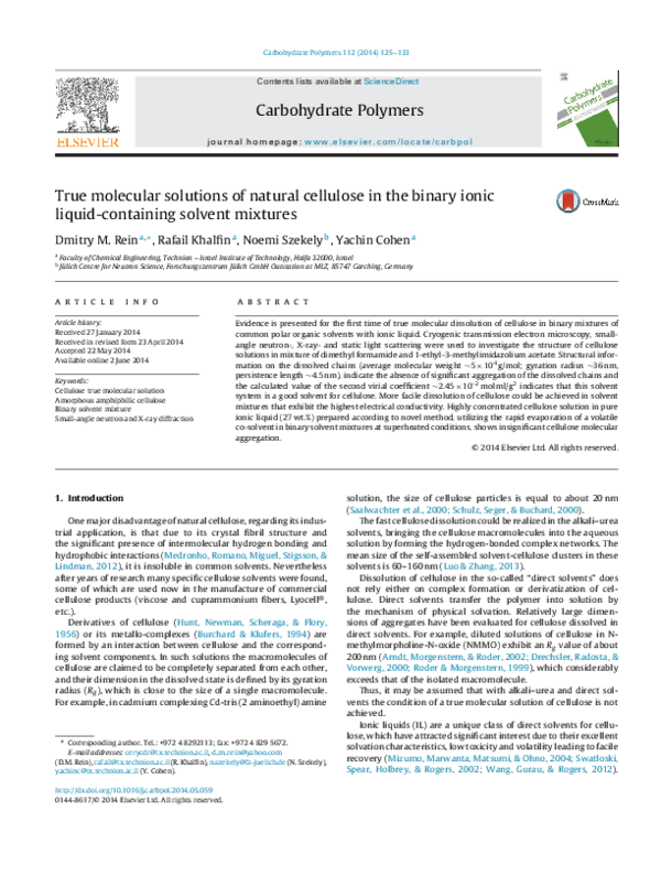 (PDF) True molecular solutions of natural cellulose in the binary ionic ...
