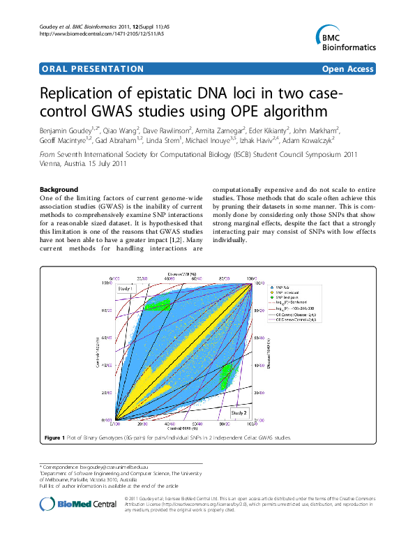 (PDF) Replication of epistatic DNA loci in two case-control GWAS studies using OPE algorithm