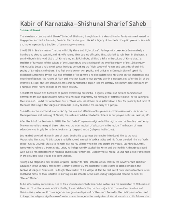 (DOC) Kabir of Karnataka--Shishunal Sharief Saheb
