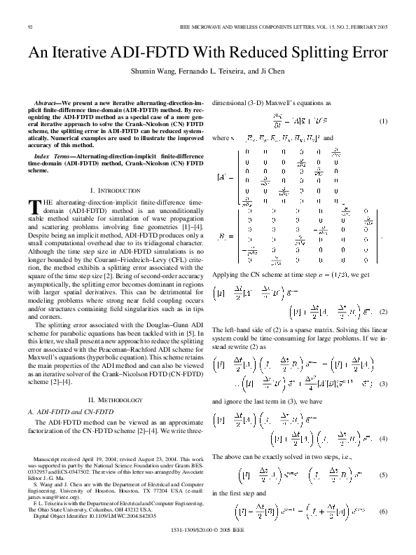 (PDF) An iterative ADI-FDTD with reduced splitting error