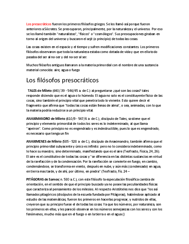 (DOC) Los presocraticos fueron los primeros filosofos griegos