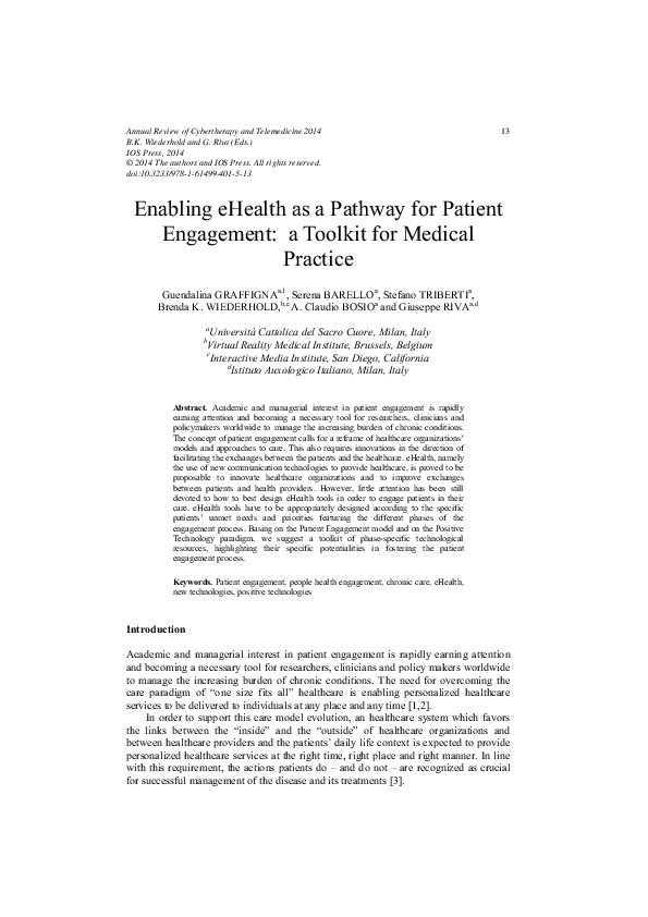 Enabling eHealth as a Pathway for Patient Engagement: a Toolkit for ...