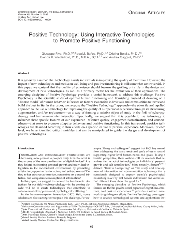 Positive technology: using interactive technologies to promote positive functioning