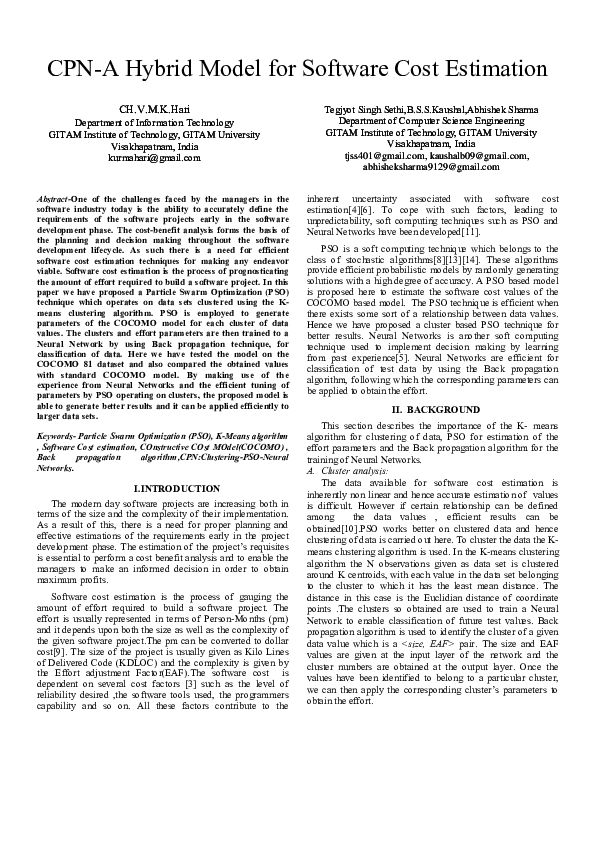 Pdf Cpn A Hybrid Model For Software Cost Estimation