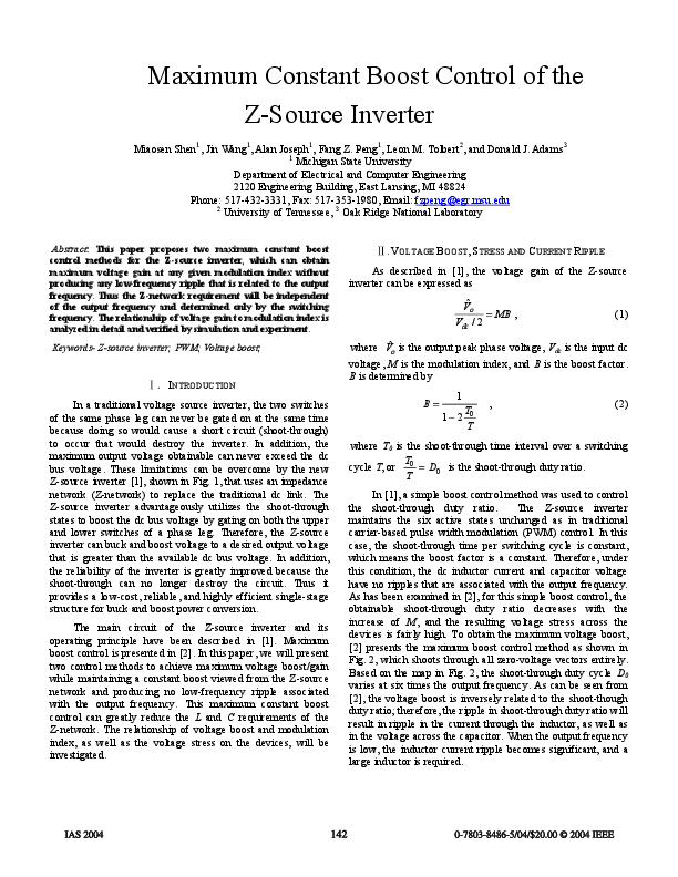 (PDF) Maximum Constant Boost Control of the Z-Source Inverter
