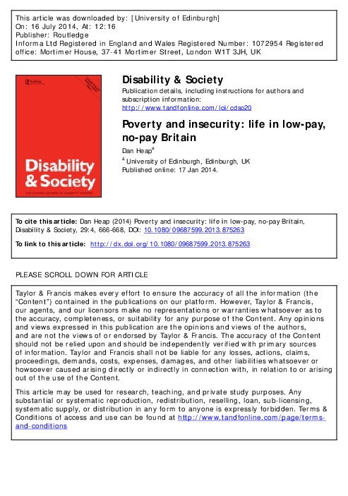 (PDF) Poverty and insecurity: life in low-pay, no-pay Britain (Book Review)