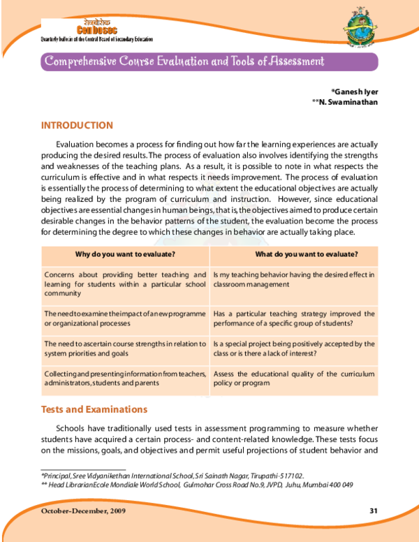 (PDF) Comprehensive Course Evaluation and Tools of Assessment