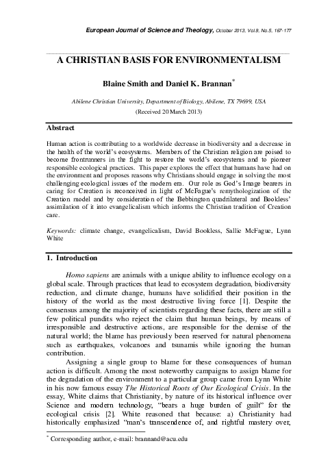 (PDF) A CHRISTIAN BASIS FOR ENVIRONMENTALISM