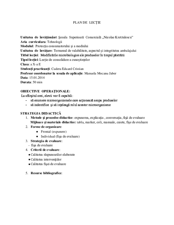 (DOC) Plan de lectie