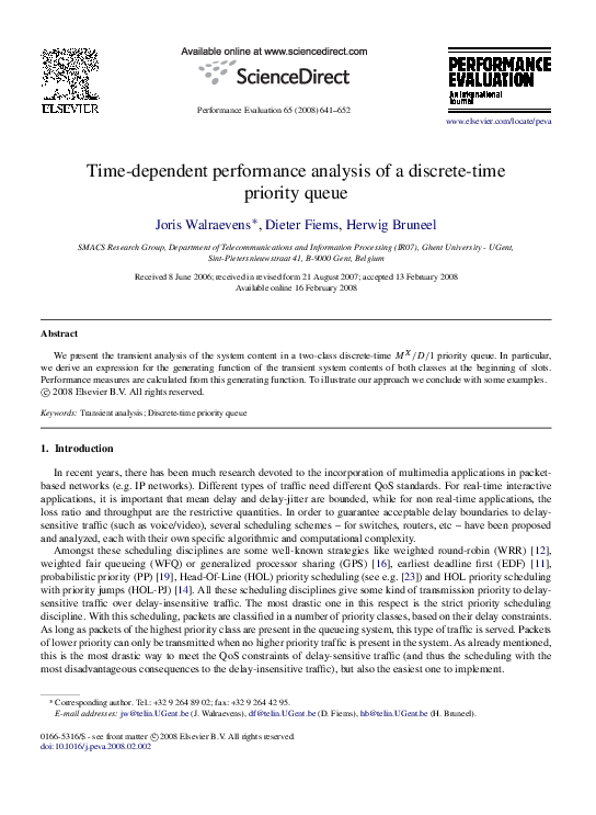 (PDF) Time-dependent performance analysis of a discrete-time priority queue