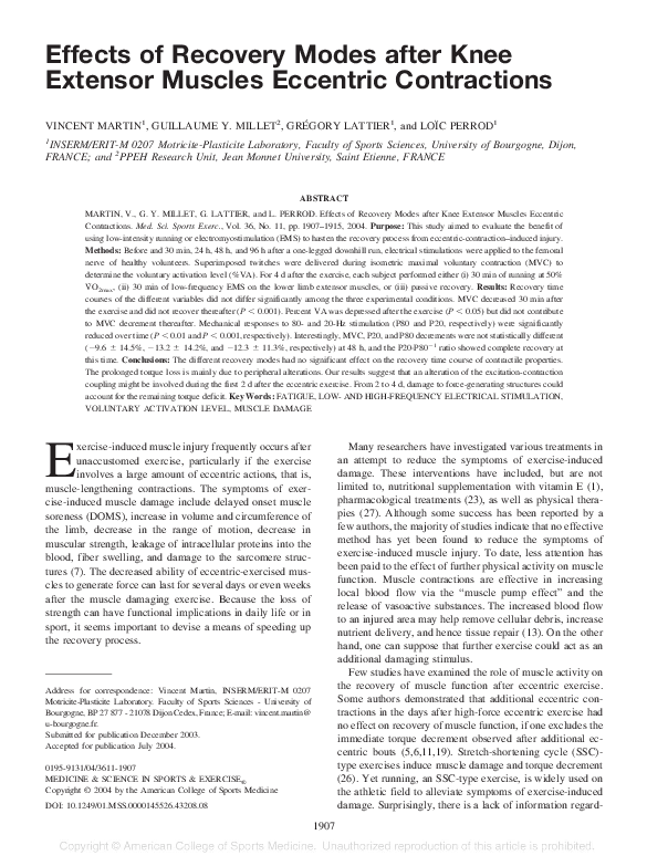 (PDF) Effects of Recovery Modes after Knee Extensor Muscles Eccentric ...