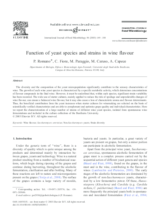 Pdf Function Of Yeast Species And Strains In Wine Flavour