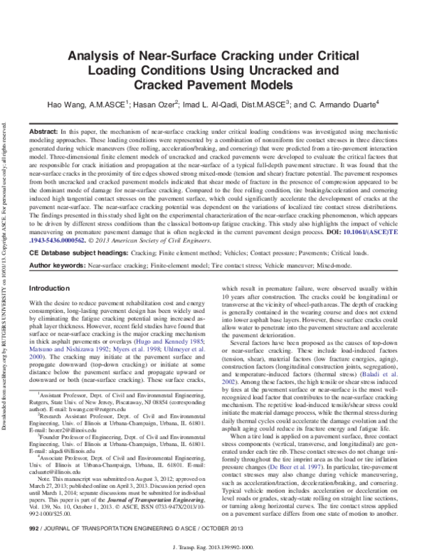 (PDF) Analysis of Near-Surface Cracking under Critical Loading Conditions Using Uncracked and ...
