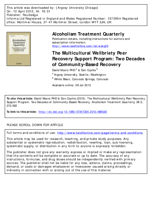 (PDF) Wellbriety--A Multicultural Peer Recovery Support System ...