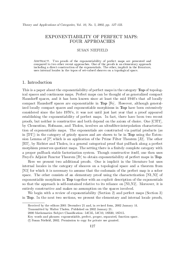 (PDF) EXPONENTIABILITY OF PERFECT MAPS: FOUR APPROACHES