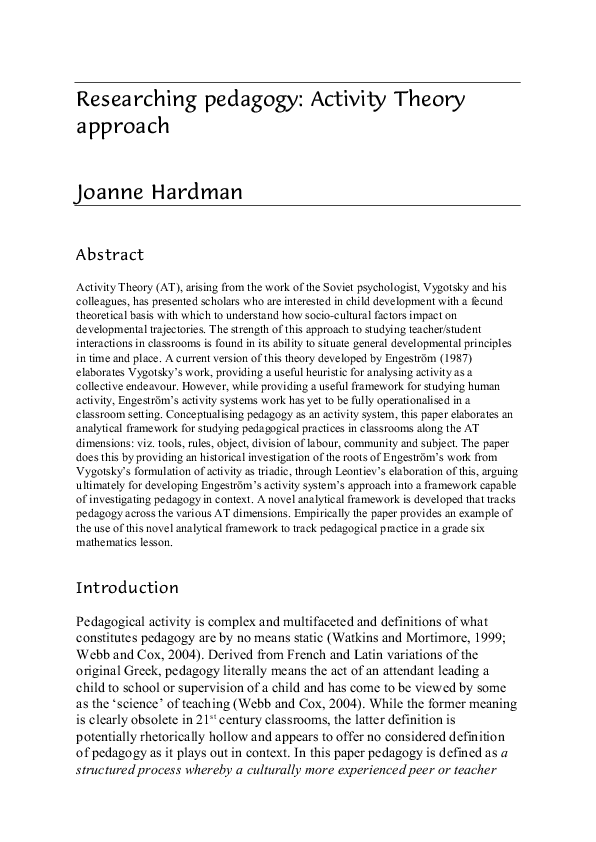 (PDF) Researching pedagogy: Activity Theory approach