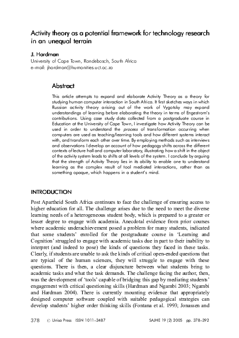 (PDF) Activity theory as a potential framework for technology research ...