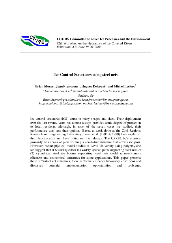 (PDF) Ice Control Structures using steel nets