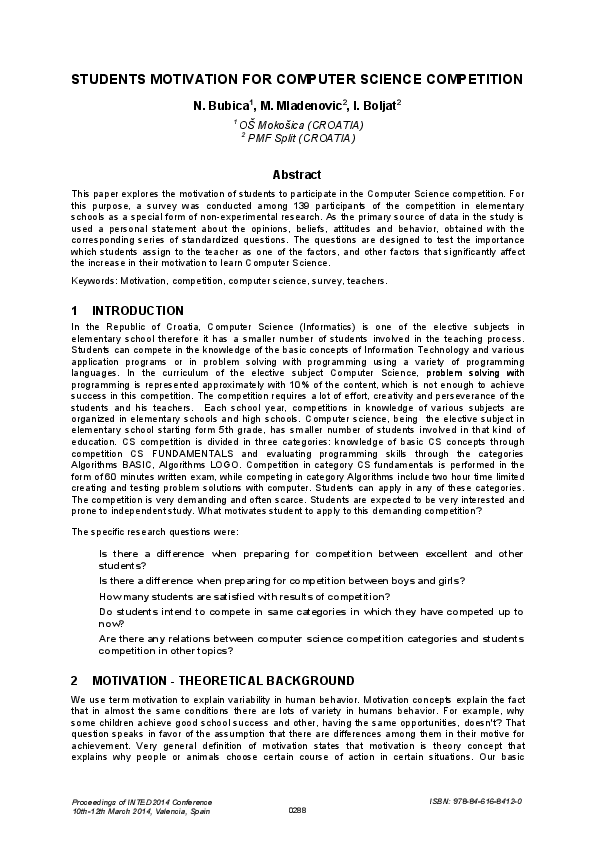 (PDF) STUDENTS MOTIVATION FOR COMPUTER SCIENCE COMPETITION