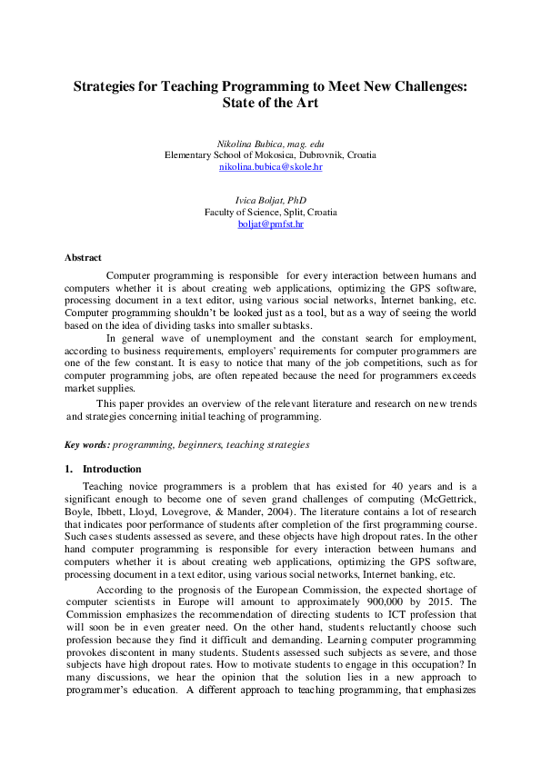 (PDF) Strategies for Teaching Programming to Meet New Challenges: State of the Art