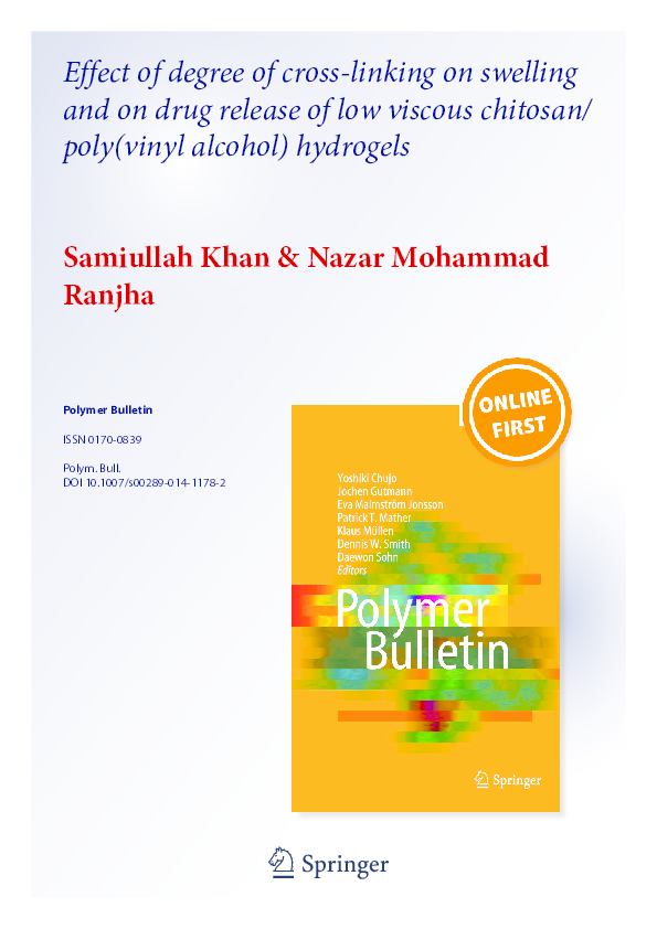 Pdf Effect Of Degree Of Cross Linking On Swelling And On Drug Release Of Low Viscous Chitosan