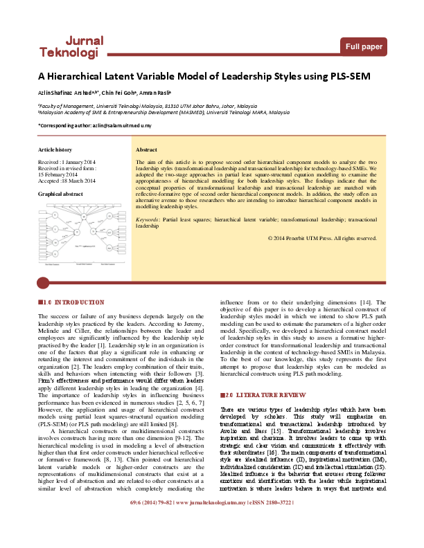 Pdf A Hierarchical Latent Variable Model Of Leadership Styles Using Pls Sem