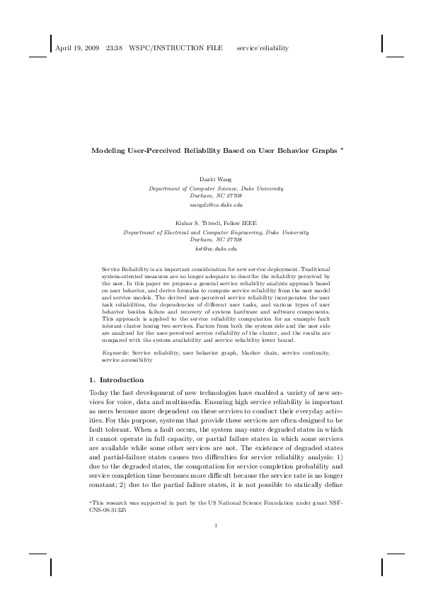 Pdf Modeling User Perceived Reliability Based On User Behavior Graphs