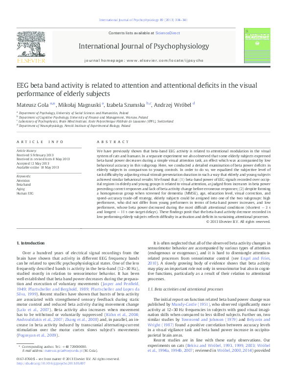 (PDF) EEG beta band activity is related to attention and attentional ...