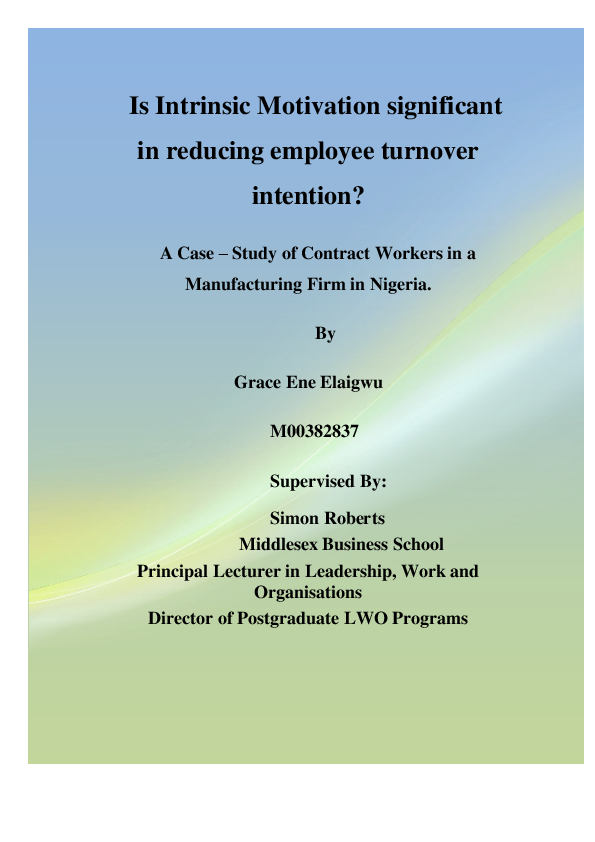 (DOC) Is Intrinsic Motivation significant in reducing employee turnover intention?