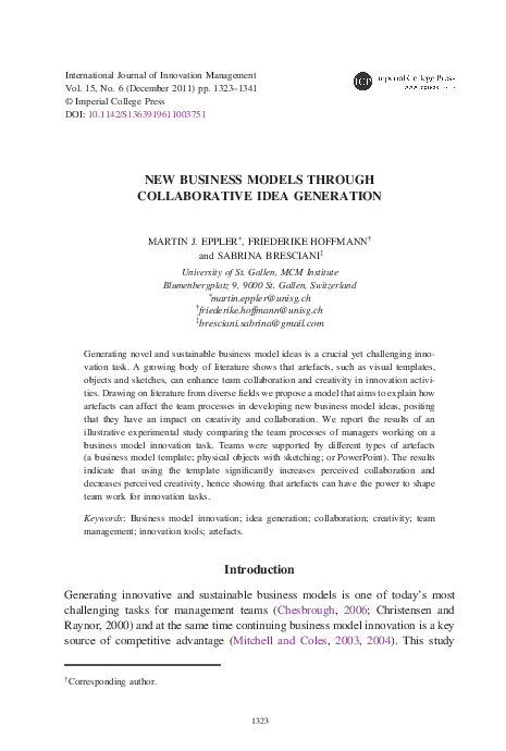 (PDF) NEW BUSINESS MODELS THROUGH COLLABORATIVE IDEA GENERATION