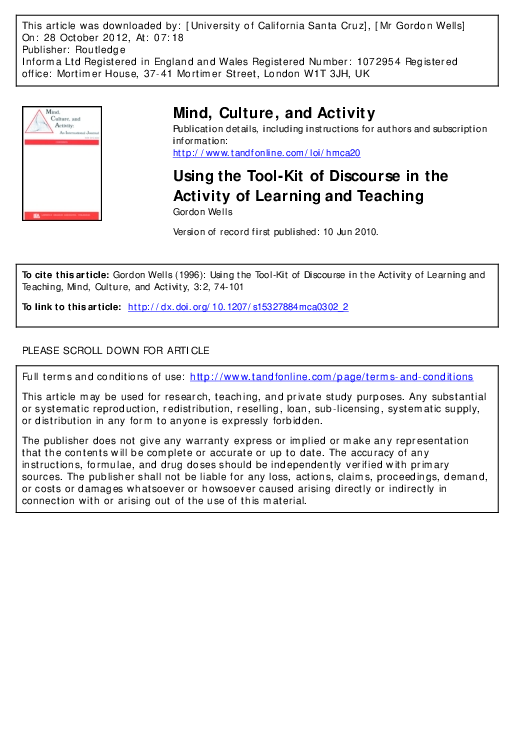 (PDF) Using the Toolkit of Discourse in the Activity of Learning and Teaching