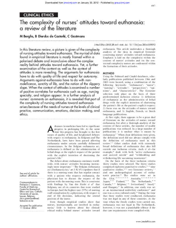 (PDF) The complexity of nurses' attitudes toward euthanasia: a review ...