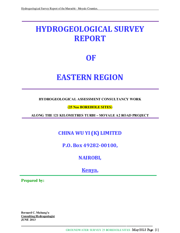(PDF) HYDROGEOLOGICAL SURVEY REPORT TURBI - MOYALE IN KENYA FOR A2 ROAD ...