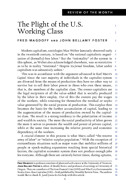 (PDF) The Plight of the U S. Working Class