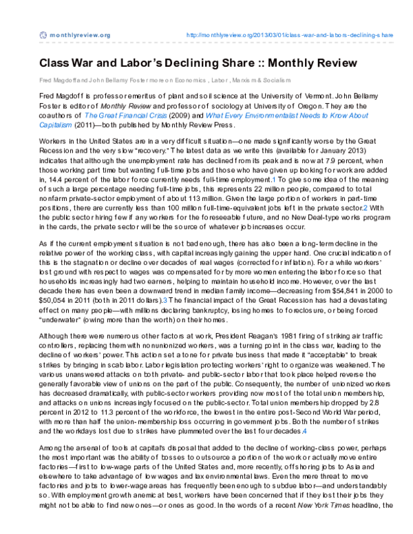 (PDF) Class War and Labor’s Declining Share
