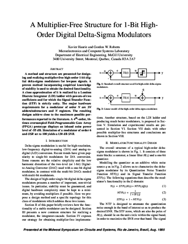 (PDF) A multiplier-free structure for 1-bit high-order digital delta ...