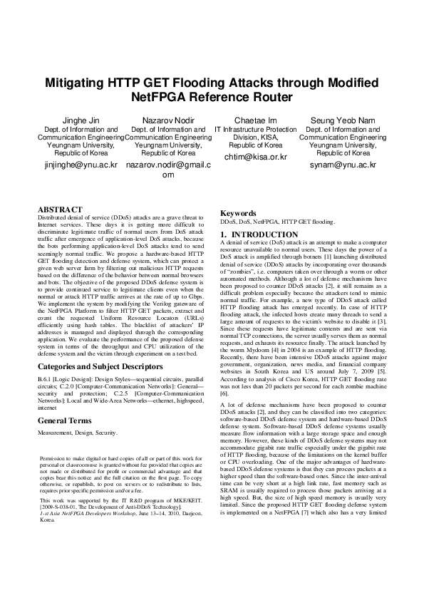 Pdf Mitigating Get Flooding Attacks Through Modified Netfpga Reference Router