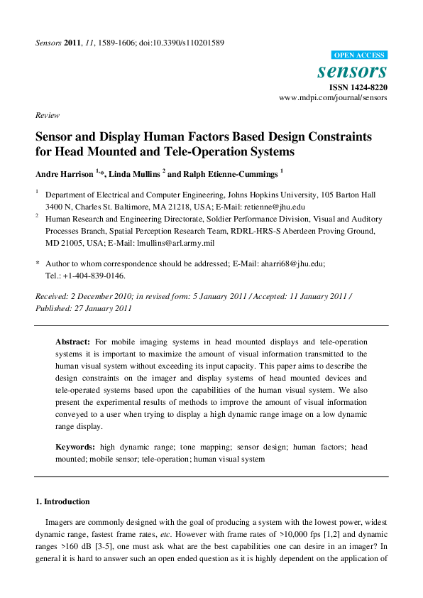 (PDF) Sensor and display human factors based design constraints for ...
