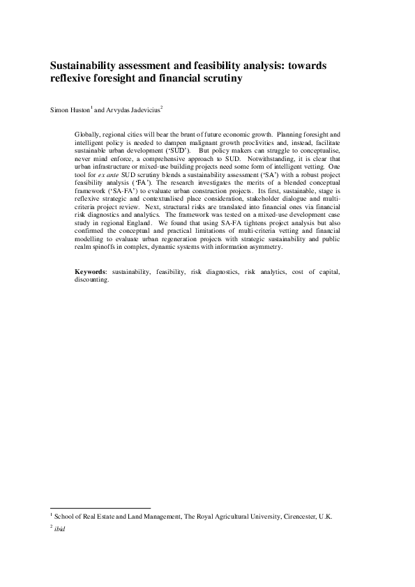 (PDF) Sustainability assessment and feasibility analysis: towards ...