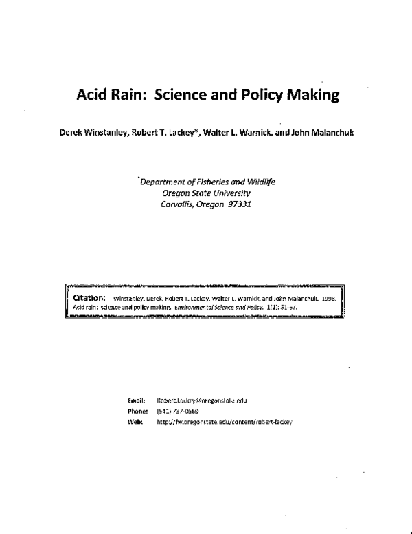 (PDF) Acid Rain: Science and Policy Making