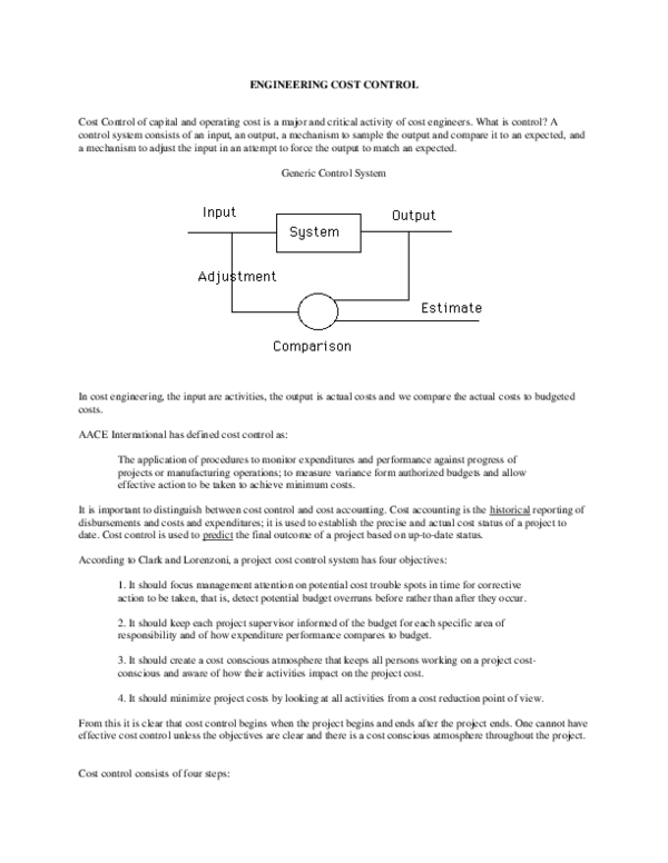 Engineering Cost Control Basics