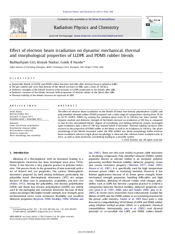 (PDF) Effect of electron beam irradiation on dynamic mechanical, thermal and morphological ...