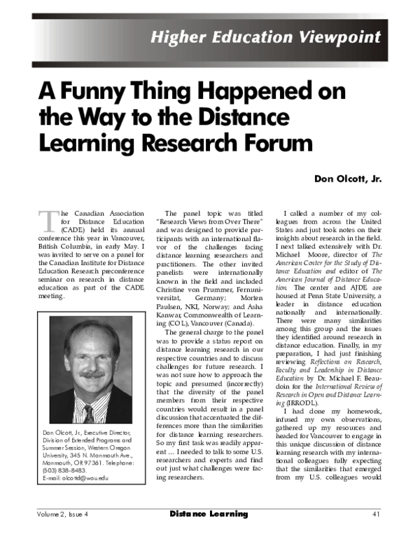 (PDF) A Funny Thing Happened on the Way to the Distance Education ...